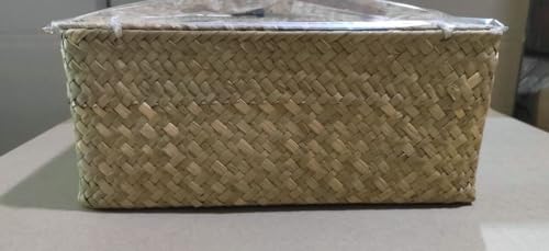 Esoes Wicker Storage Basket Woven Rattan Storage Box With Lids Seagrass Laundry Baskets Makeup Organizer For Bathroom, Living Room, Kitchen (L)