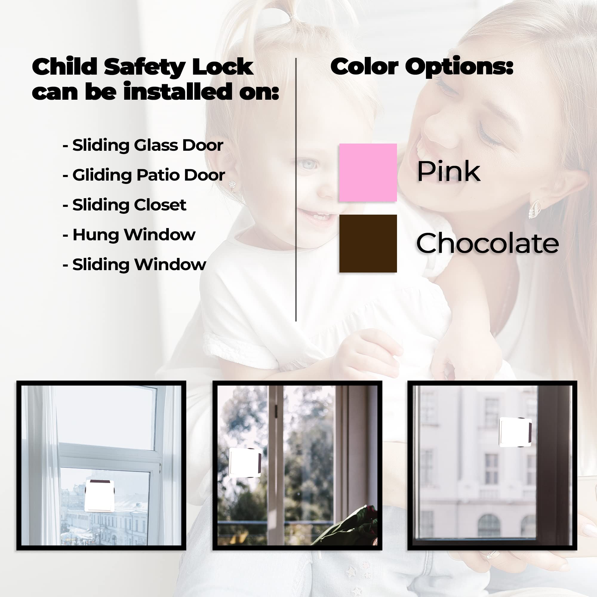 Child Proof Sliding Glass Door Lock, Home Security For Your Family, Easy To use Screen Door Safety Stopper, 4 Pack - Chocolate
