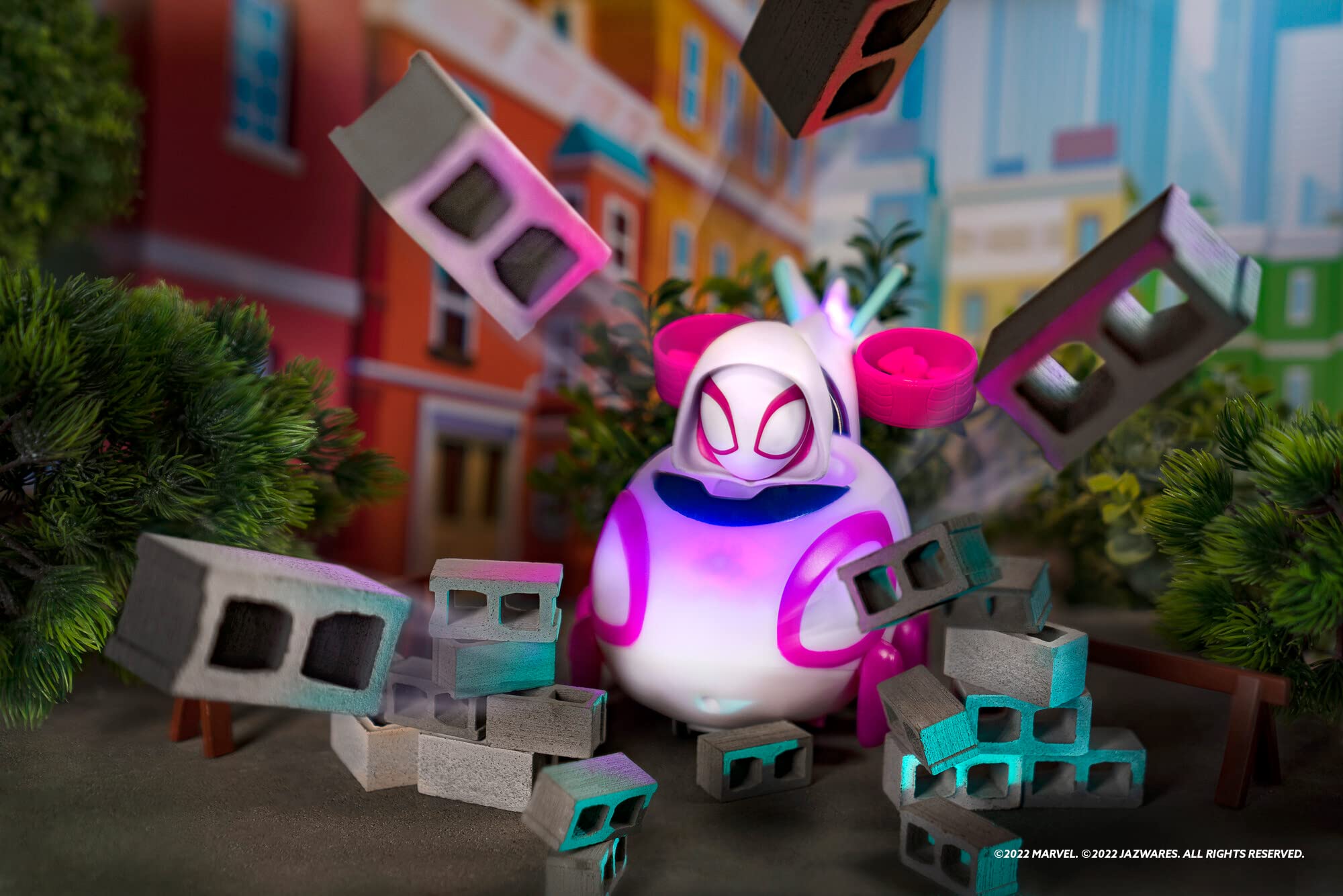 Marvel Spidey and His Amazing Friends - Ghost-Spider Glow N’ Go Copter Feature Vehicle, 8-Inch - Lights Show Effect, Sounds, Built-in Super Hero, Manual Propellers