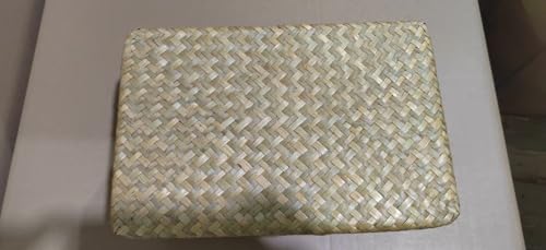 Esoes Wicker Storage Basket Woven Rattan Storage Box With Lids Seagrass Laundry Baskets Makeup Organizer For Bathroom, Living Room, Kitchen (L)