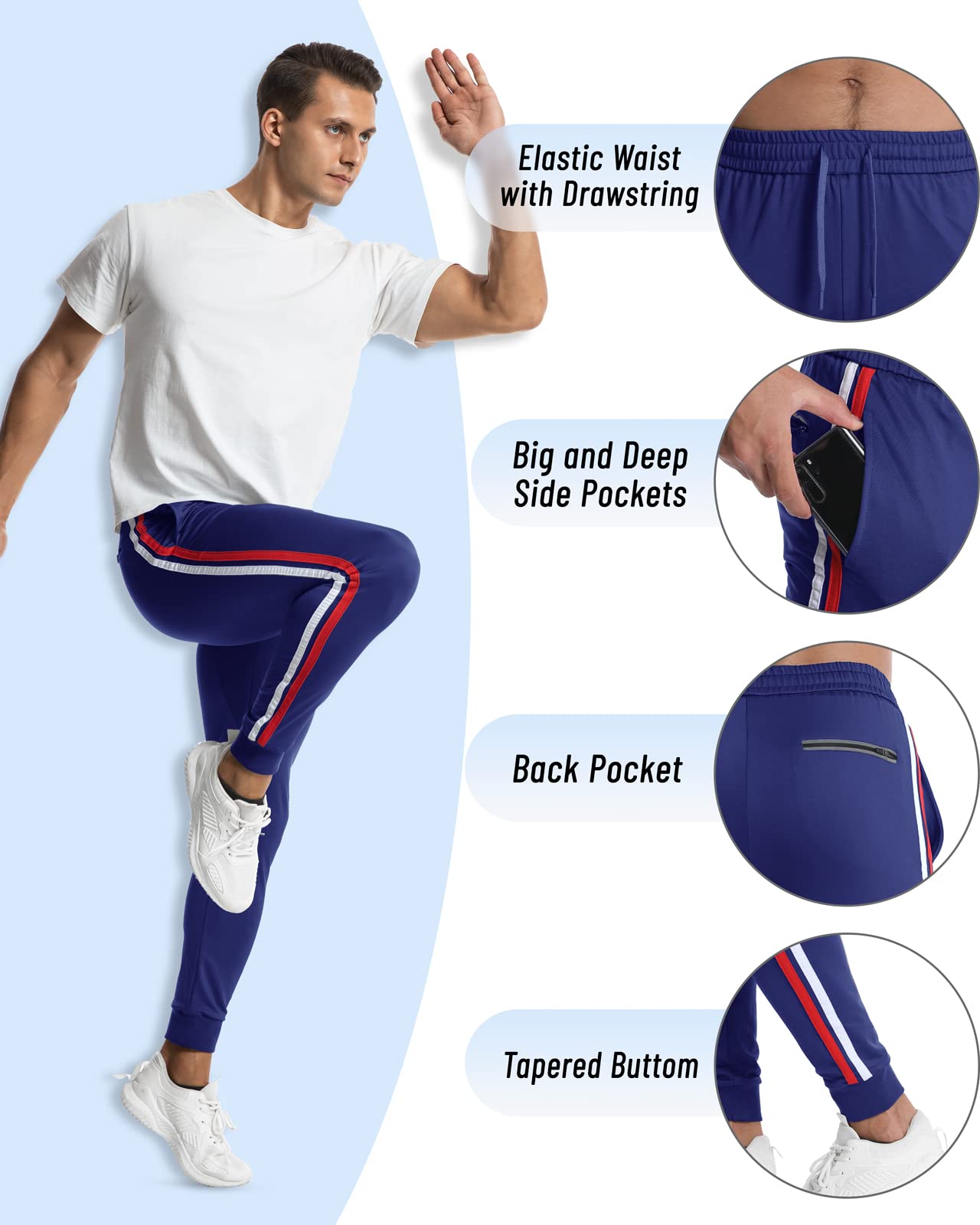 CANGHPGIN Workout Joggers for Men Sweatpants with Pockets, Slim Fit Atheltic Pants Men Track Pants Casual Running Navy