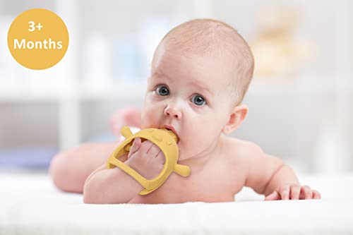 Socub Silicone Baby Teether Toy for Infants 3+ Months, BPA Free Anti-Drop Silicone Mitten Teething Toy for Soothing Sore Gums, Baby Chew Toys for Sucking Needs, Olive