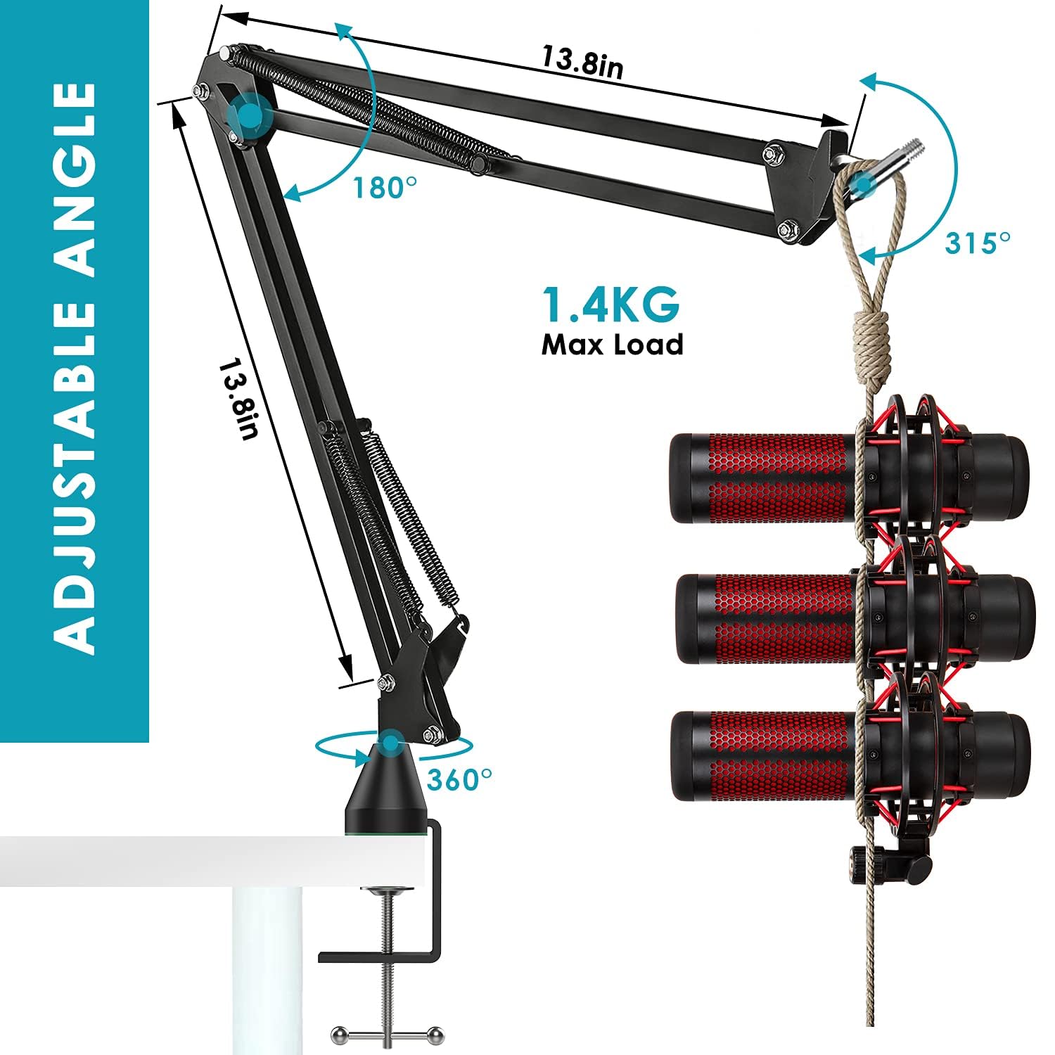 YOUSHARES Upgraded Quadcast Mic Stand with Pop Filter - Scissor Mic Boom Arm and 3 Layers Windscreen Compatible with HyperX Quadcast S Microphone to Improve Sound Quality