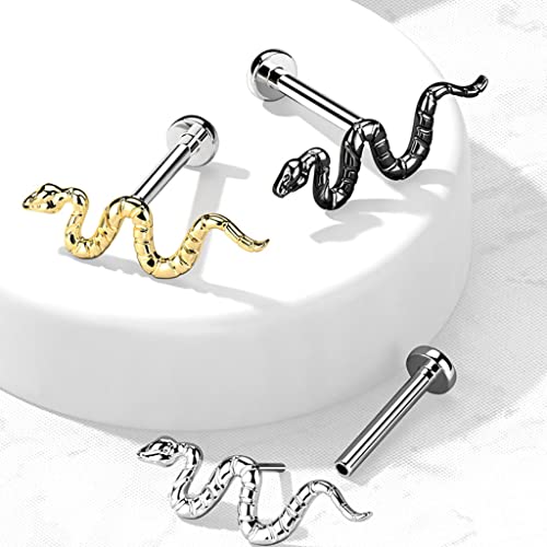BODY DAZZ 18G-16G Snake Top Threadless Push-in G23 Titanium Labret Cartilage Ring Piercing Stud (Goldtone 16G 5/16")