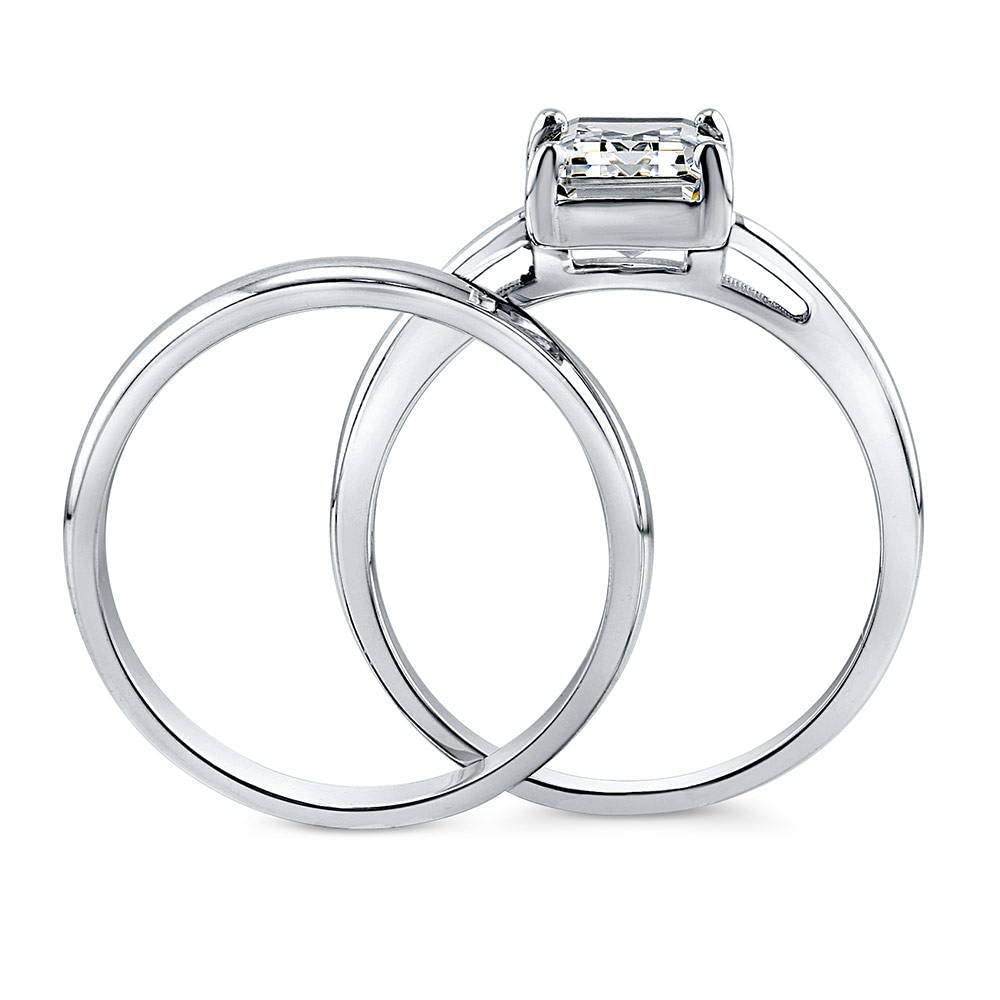BERRICLE Sterling Silver Solitaire Wedding Engagement Rings 2.1 Carat Emerald Cut Cubic Zirconia CZ Ring Set for Women, Rhodium Plated Size 8