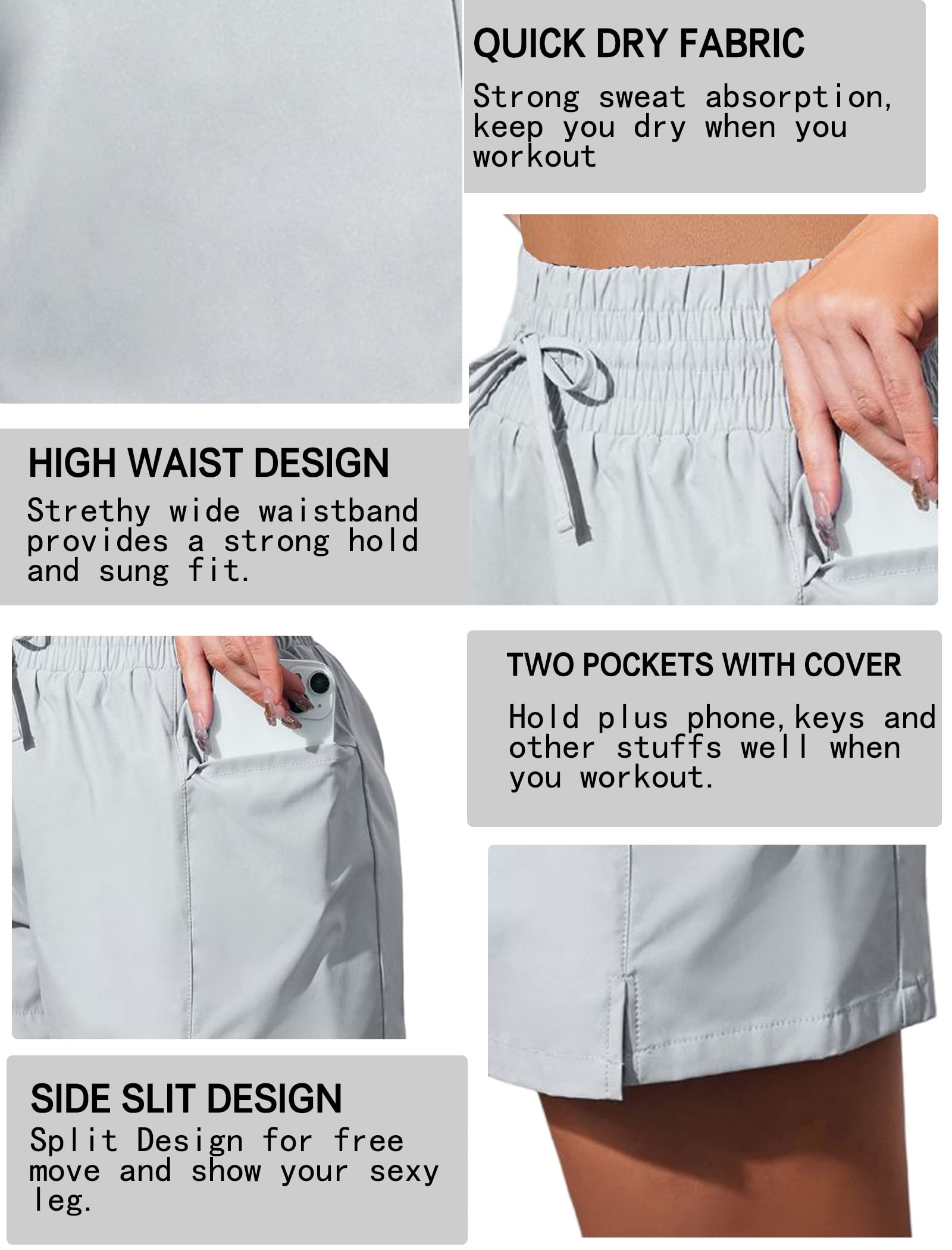 COOrun Women's Athletic Shorts High Waisted Running Shorts Pocket Sporty Shorts Gym Elastic Workout Shorts Navy Blue