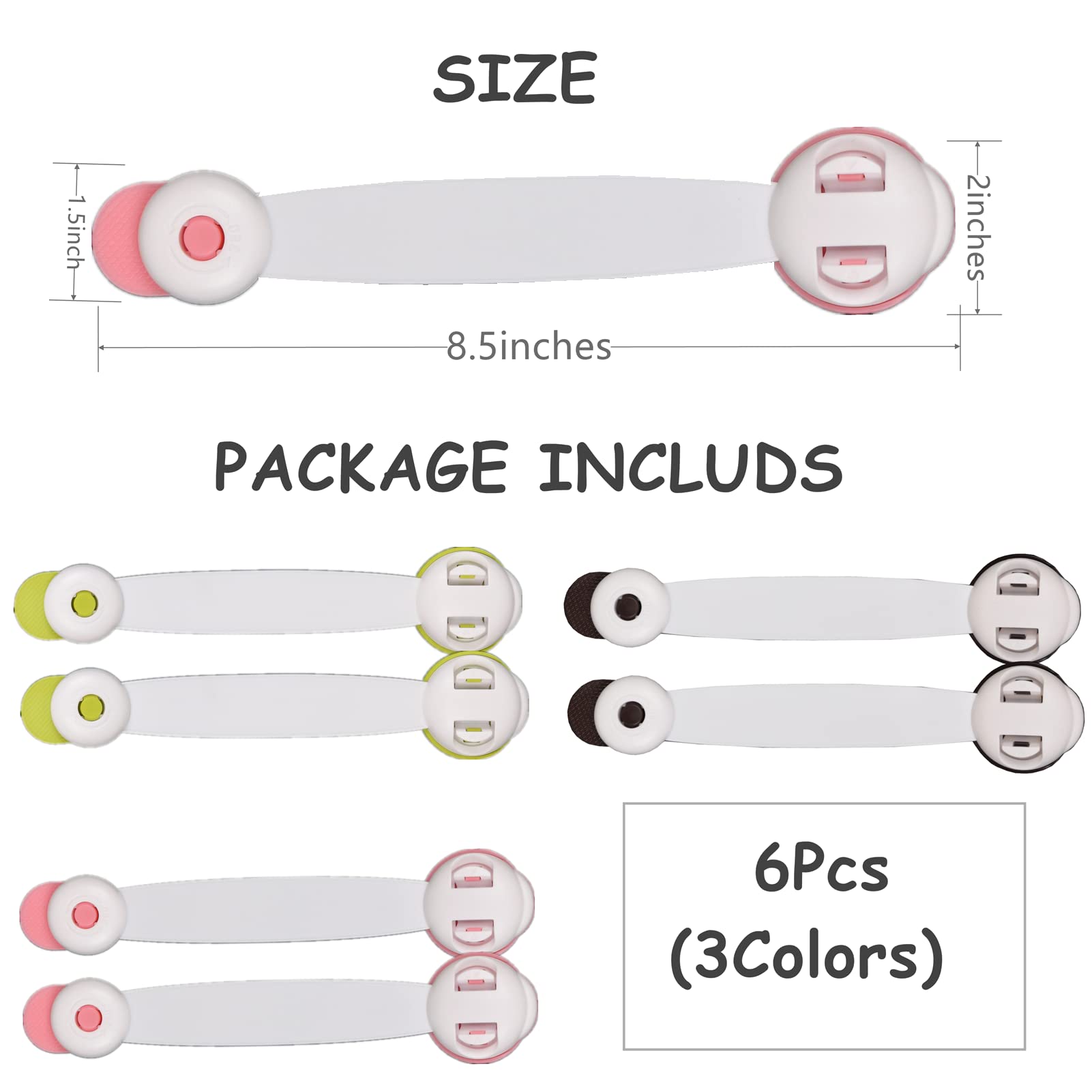 Child Safety Strap Locks (6 Pack) Child Proof Locks for Cabinet Doors, Child Proof Cabinet Latches, Child Safety Cabinet Locks, Drawer Locks Baby Proof Cabinet Locks