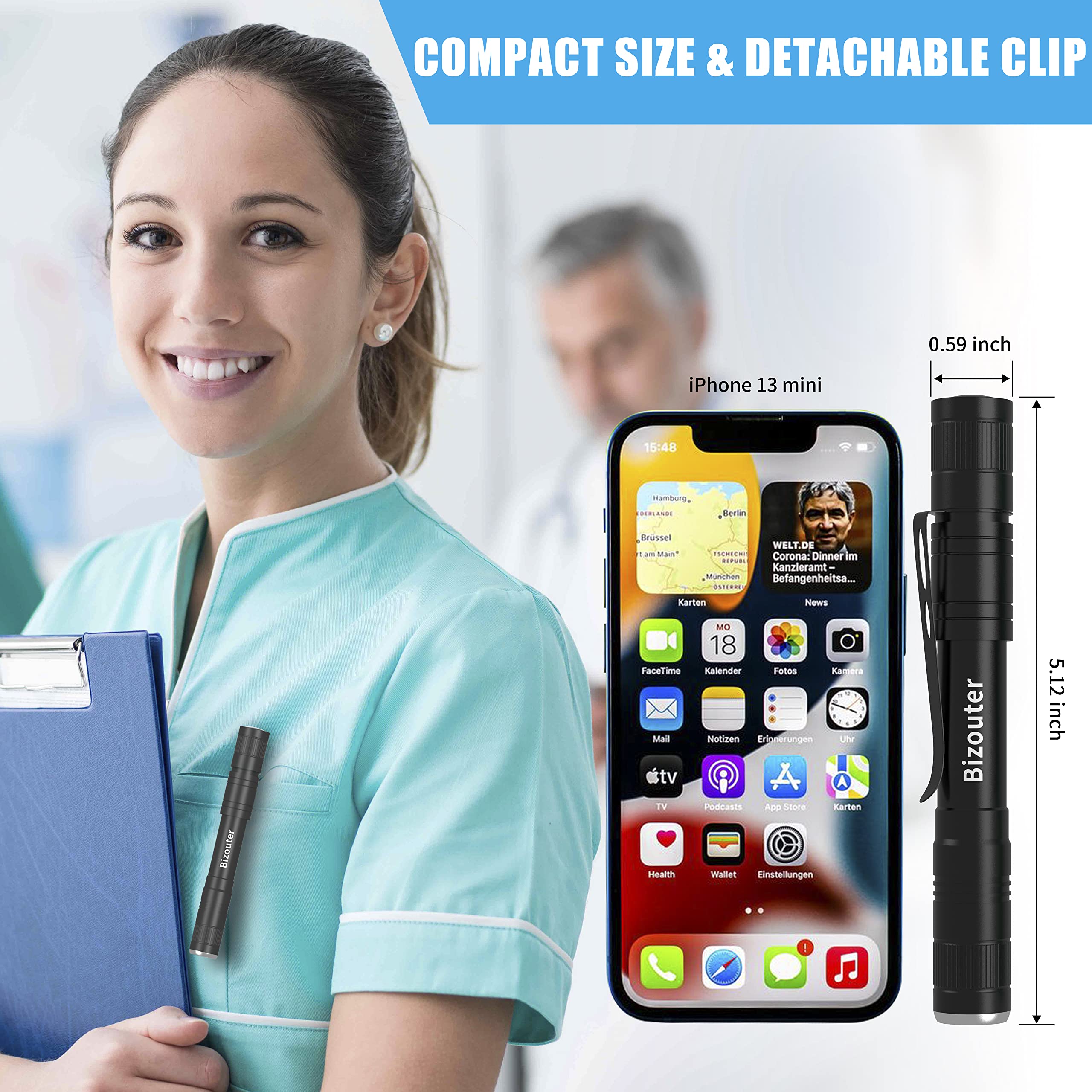 Dual Beam LED Pen Lights for Nurses, Doctors, and Nursing Students,2modes for Outdoor and Emergency Check Pupil Response,USB Rechargable penlight flashlights with Metal Pocket Clip Black