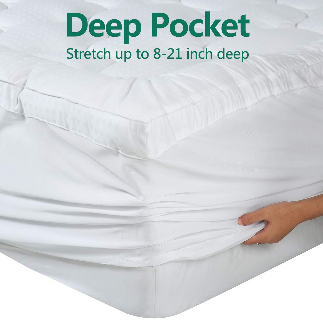 COHOME Mattress Topper King 1300 GSM Extra Thick Cooling Mattress Pad 400TC Cotton Top Plush Down Alternative Fill Pillow Top Mattress Cover with 8-21 Inch Deep Pocket (78x80 Inches, White-Luxury)