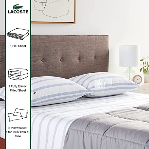Lacoste 4-Piece Cotton Sheet Set, Archive, Zen Blue, Full