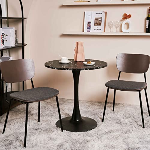 ESSIZOLE Dining Chair, Modern Linen Kitchen Dining Room Chairs Set of 2, Side Chair with Wood Back, Upholstered Armless Chairs with Metal Legs for Dining Room, Bedroom(Matte D-Brown+Grey)