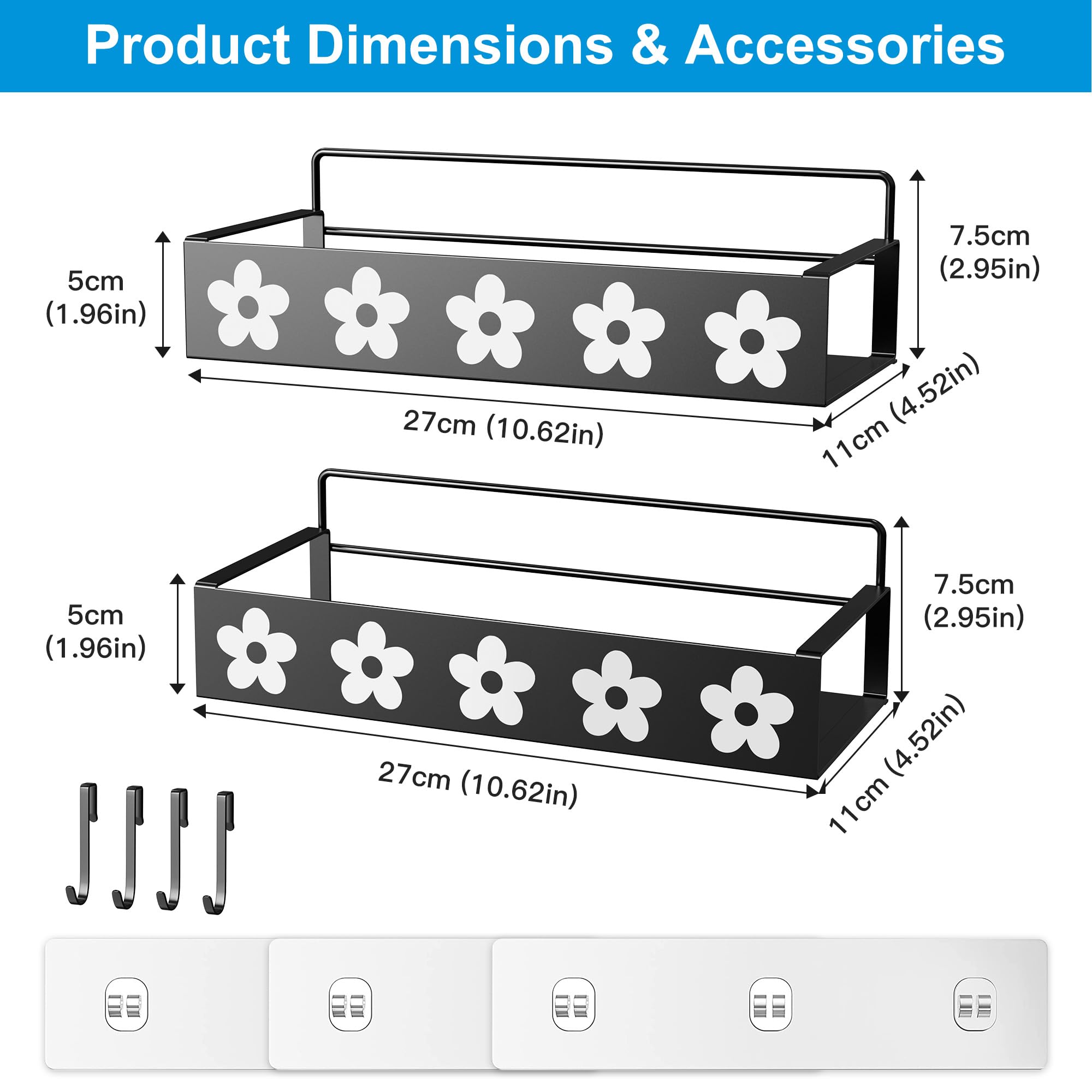 Purdaz Adhesive 2 Pack Shower Caddy Shower Shelf for Shampoo Conditioner,No Drilling,Rustproof (Black)