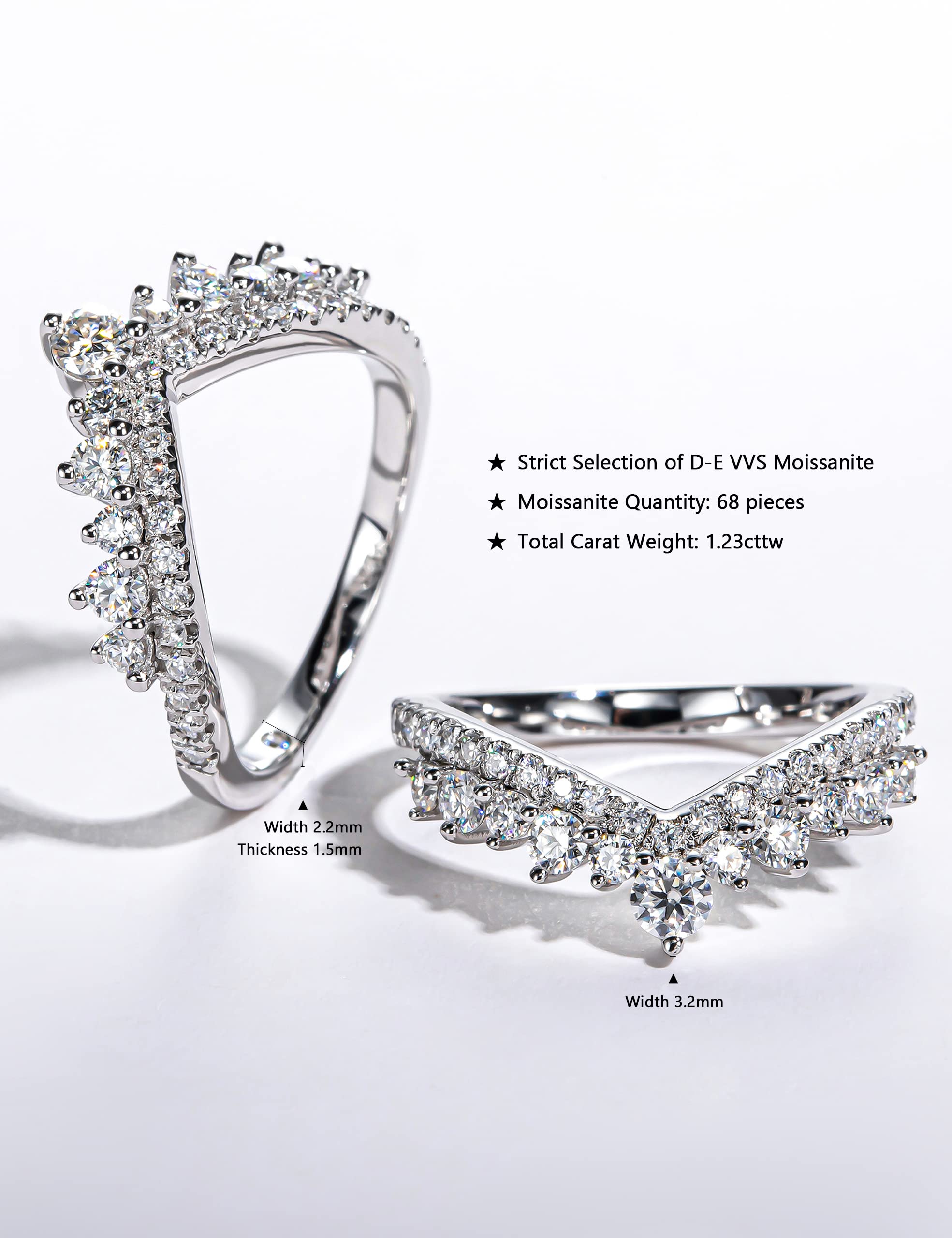 CannyCat 1.23 CTTW Moissanite Ring Enhancers 2 pieces Lab Created Diamond Curved Wedding Bands for Women Platinum Plated Silver Eternity Stacking Rings Wrap Guard for Engagement Anniversary Ring (9)