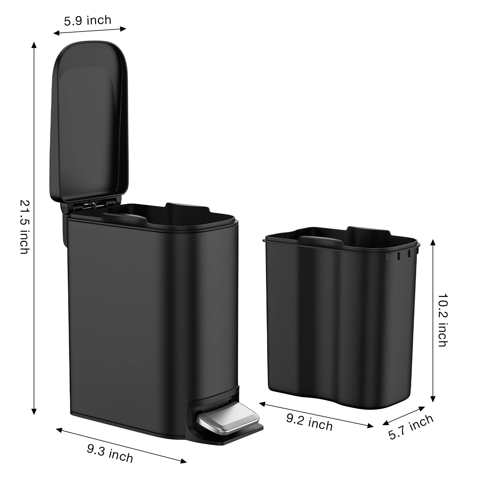 BETHEBEST 6 Liter/1.6 Gallon Small Trash Can with Lid,Compact Trash Can with Removable Wastebask for Bathroom,Bedroom,Office(Grey)