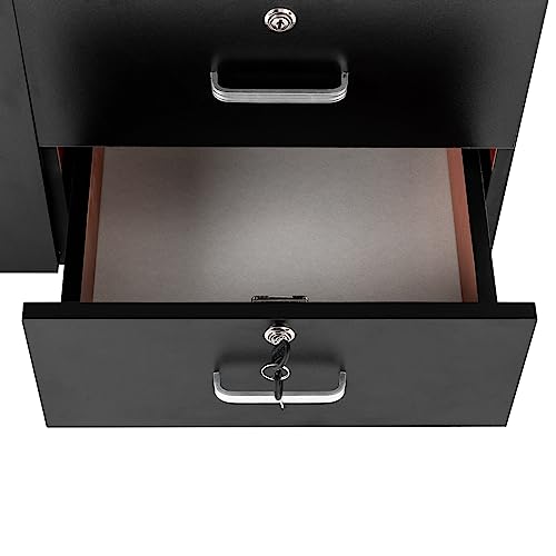 BANLICALI File Cabinet, Modern 3 Drawer Mobile File Cabinet with 2 Shelves and Wheel, Rectangular Under Desk File Cabinet for Home, Office, School Black Load 55.12lbs