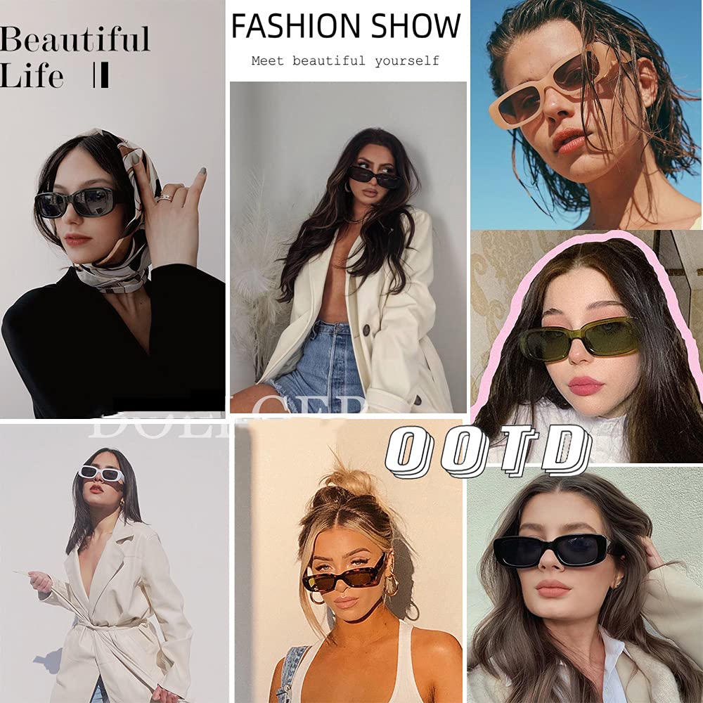 BOJOD Rectangle Sunglasses for Women Men Fashion Trendy Chunky Frame 90s Rectangle Sunglasses Black