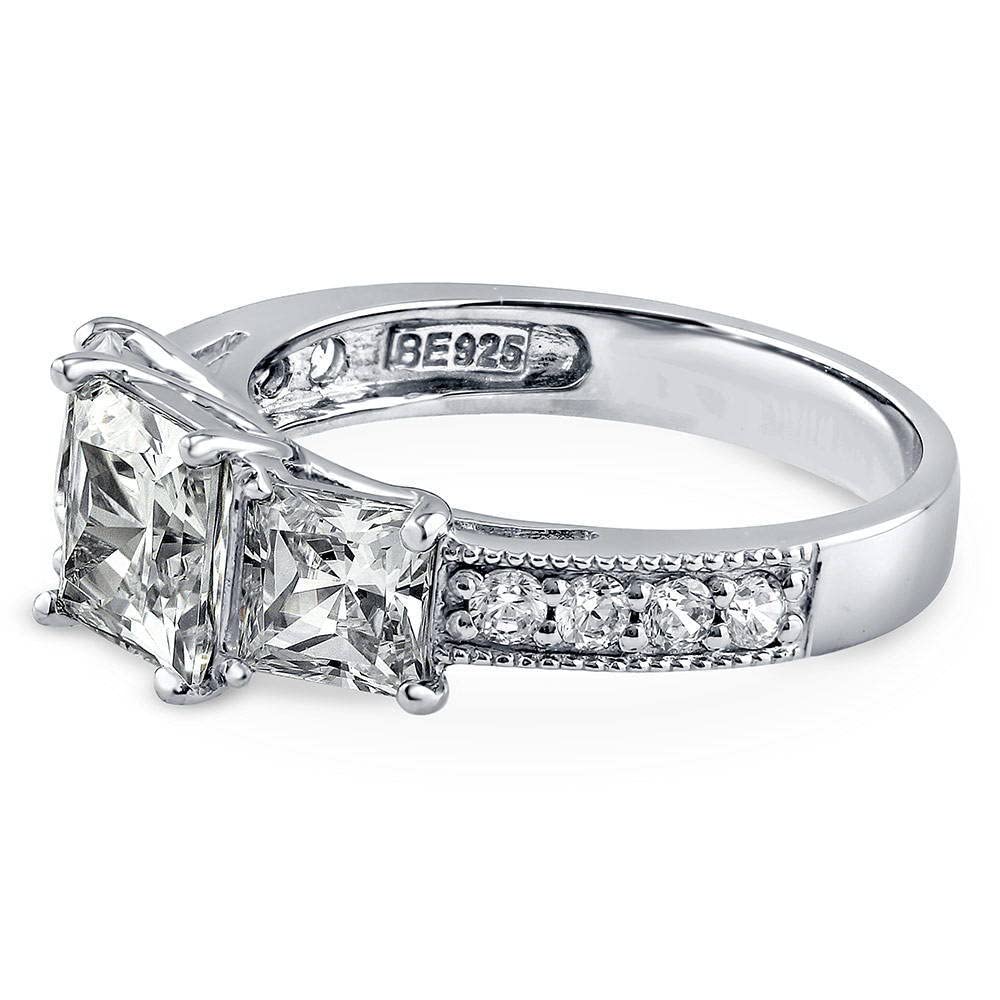 BERRICLE Sterling Silver 3-Stone Wedding Engagement Rings Princess Cut Cubic Zirconia CZ Promise Ring for Women, Rhodium Plated Size 7