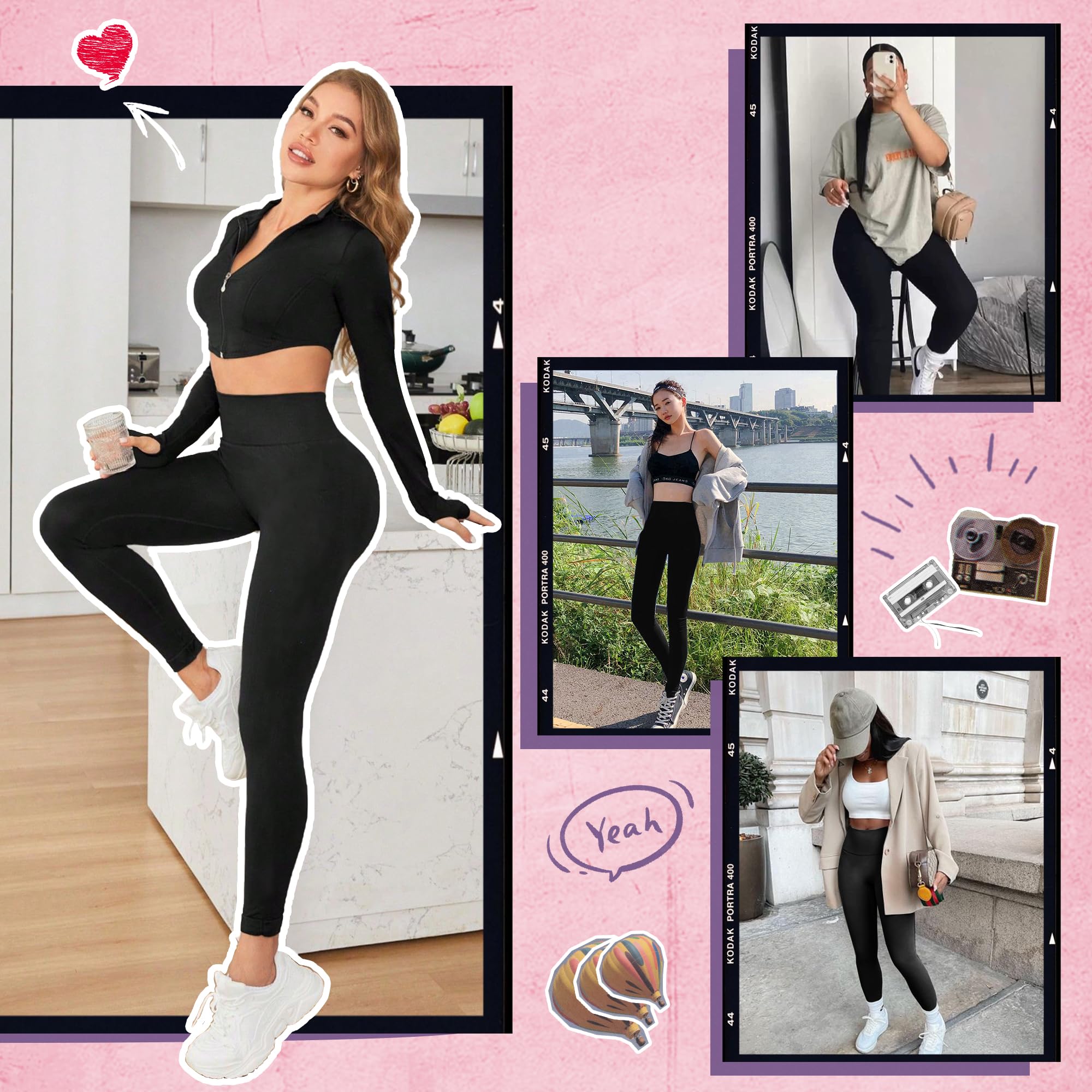 CAMPSNAIL 4 Pack Leggings for Women - High Waisted Tummy Control Yoga Pants for Workout Gym Black Capri Leggings Dance Pants