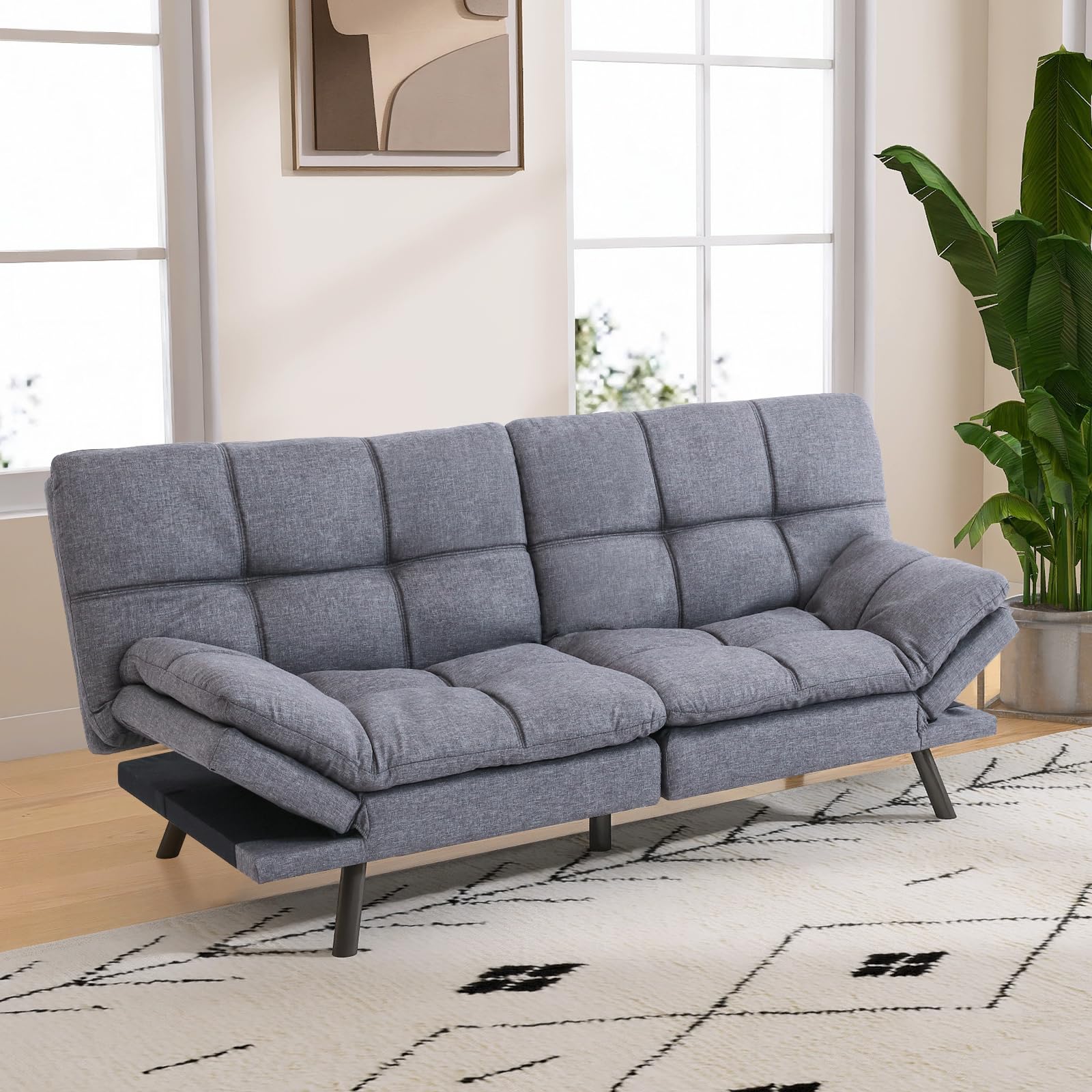Hcore Convertible Futon Sofa Couch Bed,Futon Couch Bed,Memory Foam Futon Sleeper Sofa,Loveseat Sofa Bed,Small Splitback Polyester Modern Sofa for Living Room,Office,Apartment,Grey