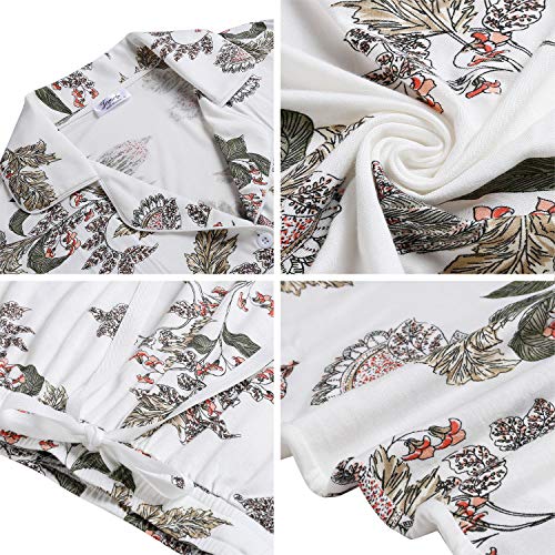 Joyaria Womens Summer Bamboo Short Sleeve Button Up Pajama/Pj/Sleep Shorts Set (Floral Print,XXL)