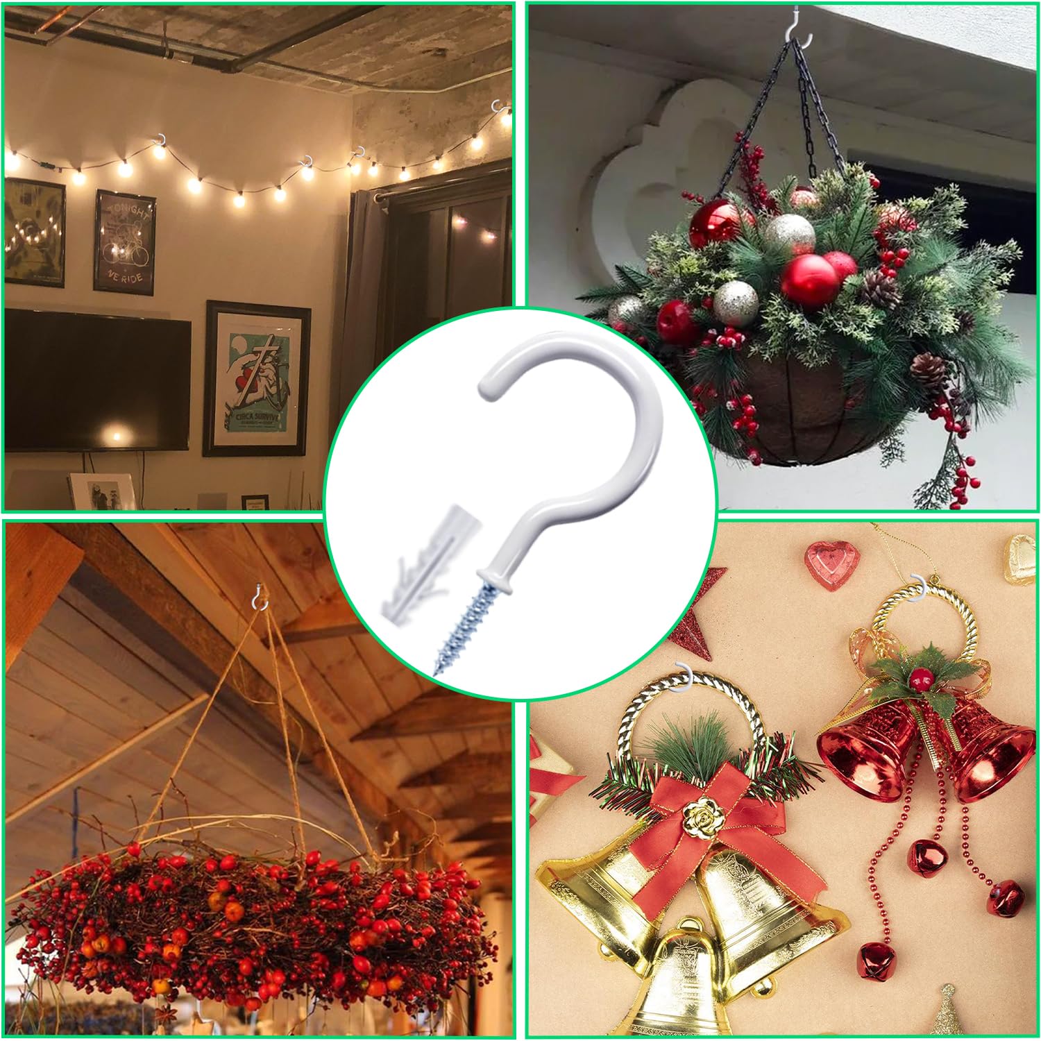 Etoolia 50 Pcs Ceiling Hooks for Hanging Plants - 2.9 inches Plant Hooks Heavy Duty, Hanging Hooks for Christmas Lights, Cups, Decors - White Vinyl Coated Screw in Plant Hanger Hook Indoor and Outdoor