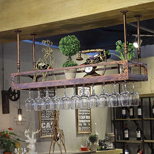 European Hanging Red Wine Glass Rack Upside Down Wine Rack Bar Wrought Iron Goblet Rack Creative Wine Cabinet Decoration Hanger J115, PIBM, Bronze, 80 * 35cm