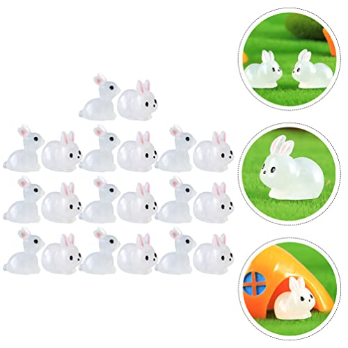 Didiseaon 20pcs Mini Luminous Rabbit Miniature Garden Statue Tiny Easter Bunny Figurines Glow in Dark Resin Fairy Gardens Accessories for Micro Landscape Cake Decoration