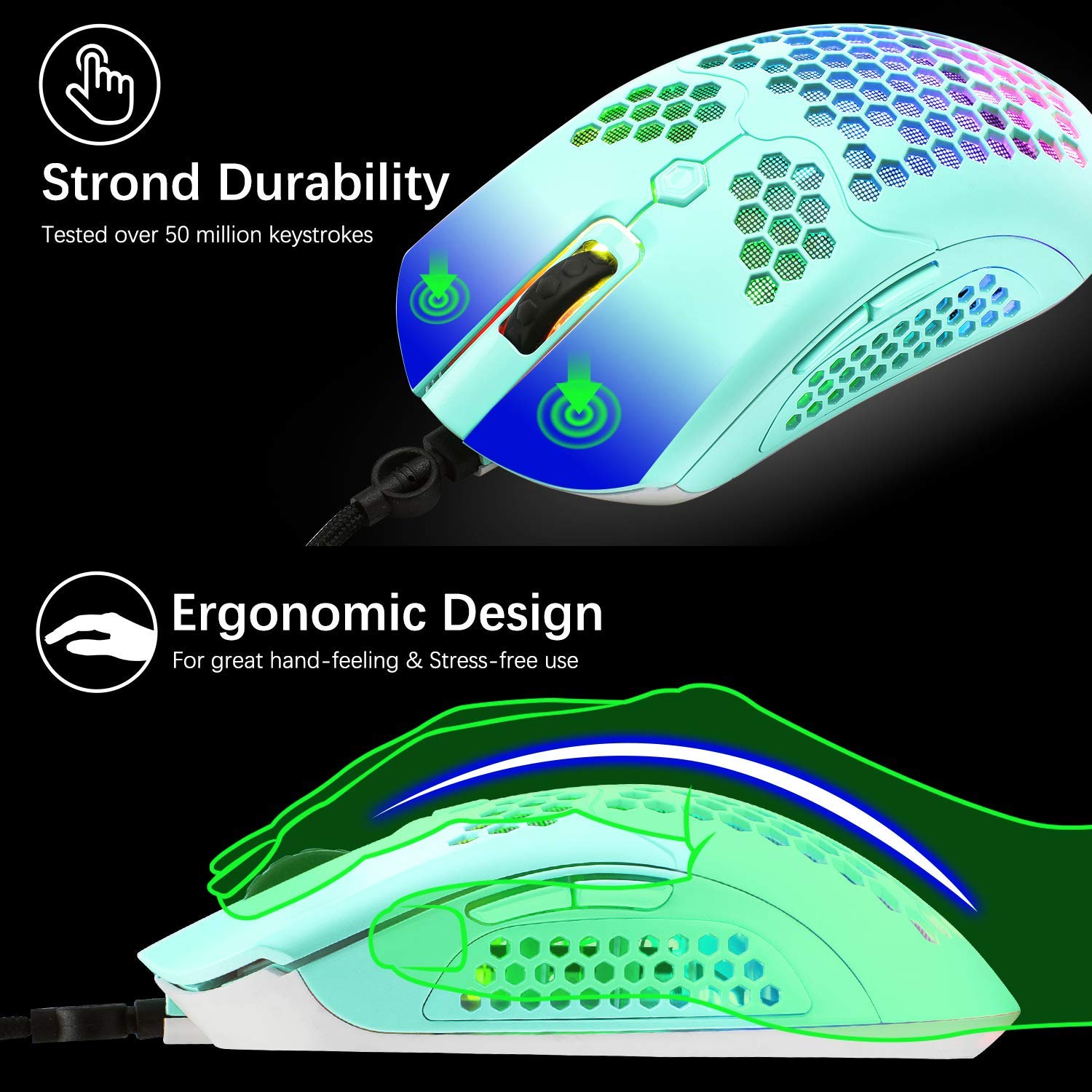 GK61Pro Mechanical Gaming Keyboard and Model Mouse Combo,Wired 18 Chroma RGB Backlit 62key Anti-ghosting Honeycomb Gaming Mouse 12000 DPI Ergonomic for Windows PC Gamers Typists(Blue/Blue Switch)