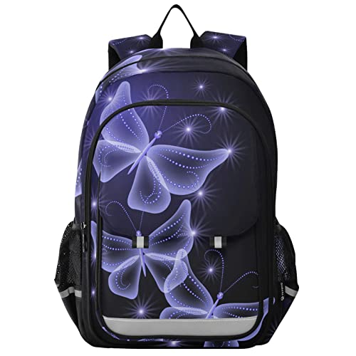 Glaphy Butterfly Blue Backpack School Bag Lightweight Laptop Backpack Student Travel Daypack with Reflective Stripes