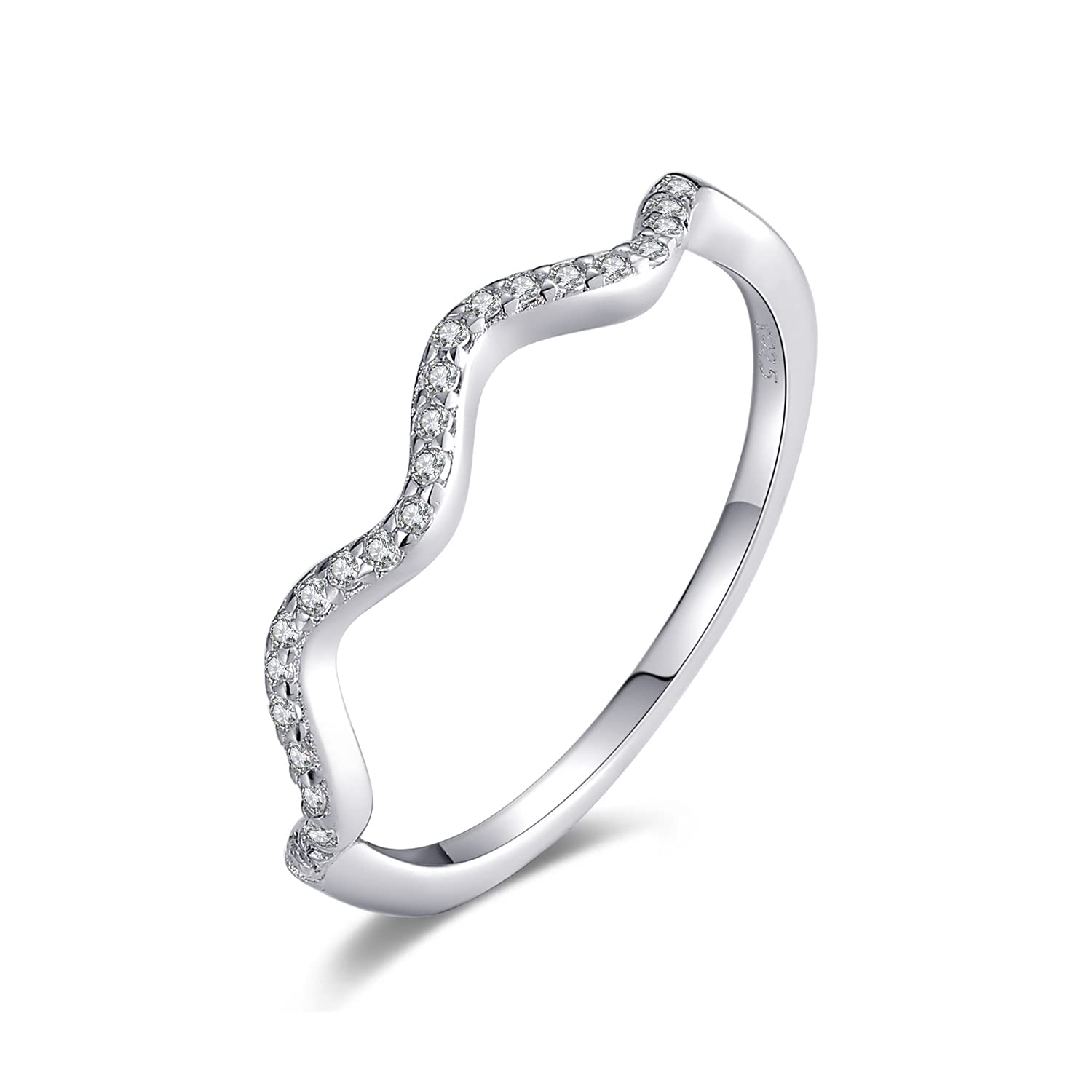 CANDYFANCY 925 Sterling Silver Stackable Rings For Women CZ Cubic Zirconia Simple Wave Stacking Band Rings knuckle Finger Statement Ring size 8