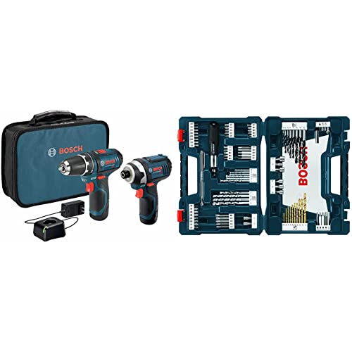 Bosch Power Tools Drill Kit - CLPK22-120 - 12-Volt Lithium-Ion 2-Tool Combo Kit (Drill/Driver and Impact Driver) with 2 Batteries, Charger and Case w/ 91 pc drill and drive bit set