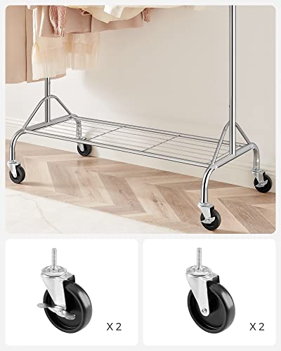 SONGMICS Heavy Duty Metal Clothes Rail with Shoes Shelf, Maximum Load of 50 kg, one Rod, Silver