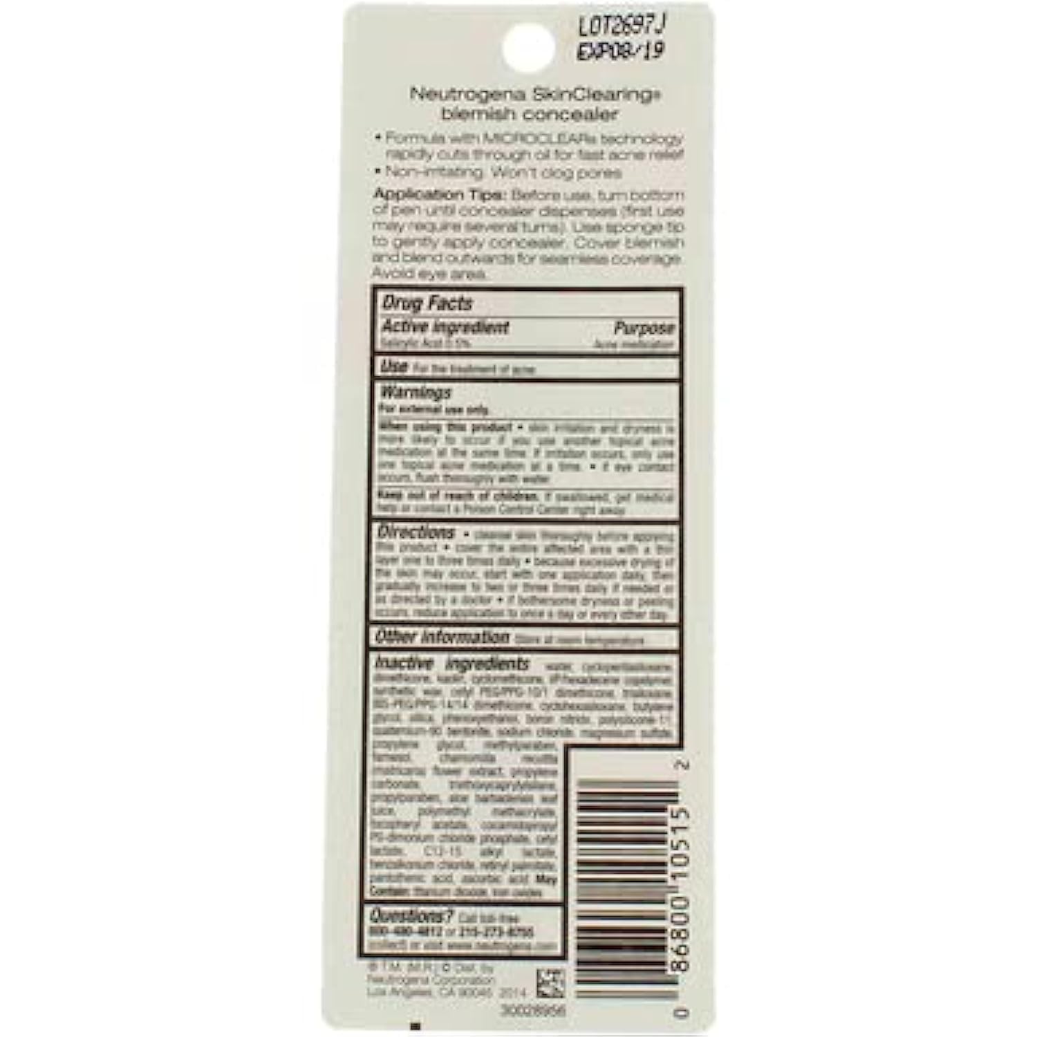 Neutrogena Skinclearing Blemish Concealer With Salicylic Acid, Medium 15,.05 Oz. (Pack of 2)