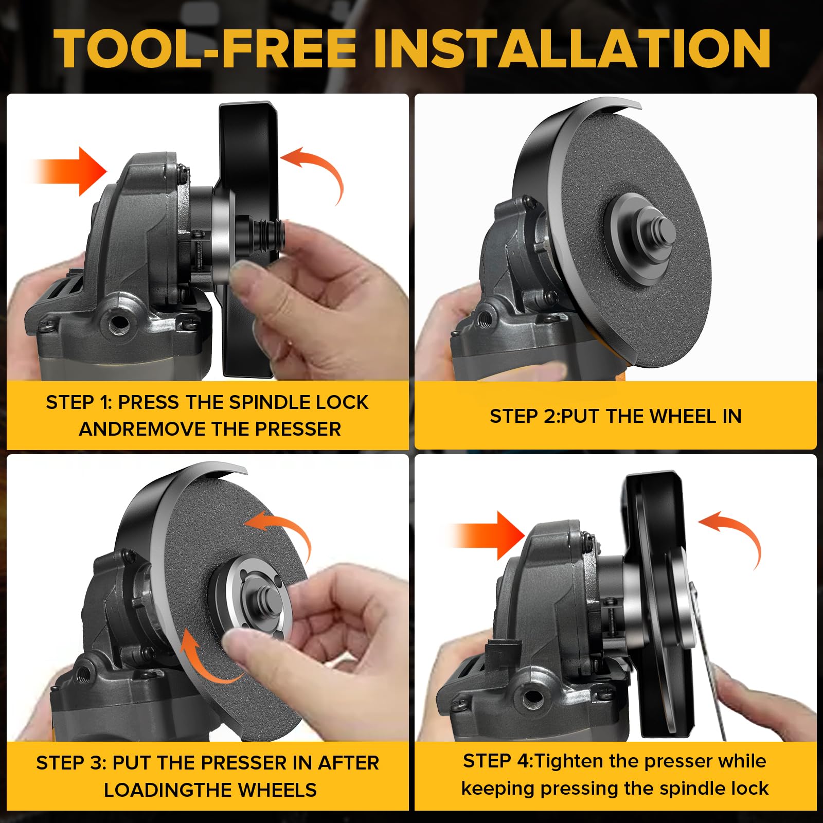 Cordless Angle Grinder for dewalt Batterys, 10000RPM Brushless Motor Grinder Tool, Electric Grinders Power Tools with Auxiliary Handle (Tool Only)