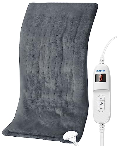 Heating Pad, Renpho Heating Pad for Back Pain Relief & Cramps Relief, FSA HSA Eligible, 10 Heat Settings, Auto Shut Off, Machine Washable, Gifts for Women, Men, ETL Certified, 12"x24'' (Gray)