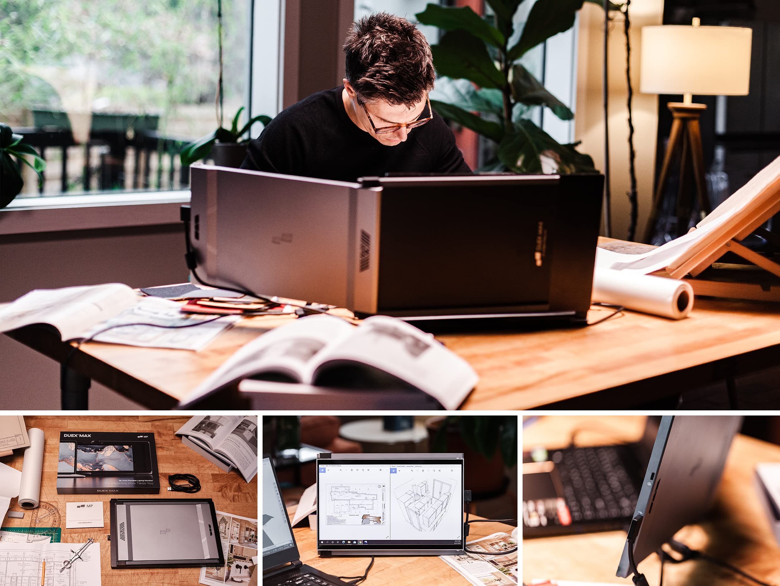 Duex Max Grey Portable Monitor with Adhesive, New Mobile Pixels 14.1" Full HD 1080P IPS Auto Rotated Laptop Screen Extender, USB A/Type-C USB Powered Plug and Play (1 Max Grey and 12* Adhesive)