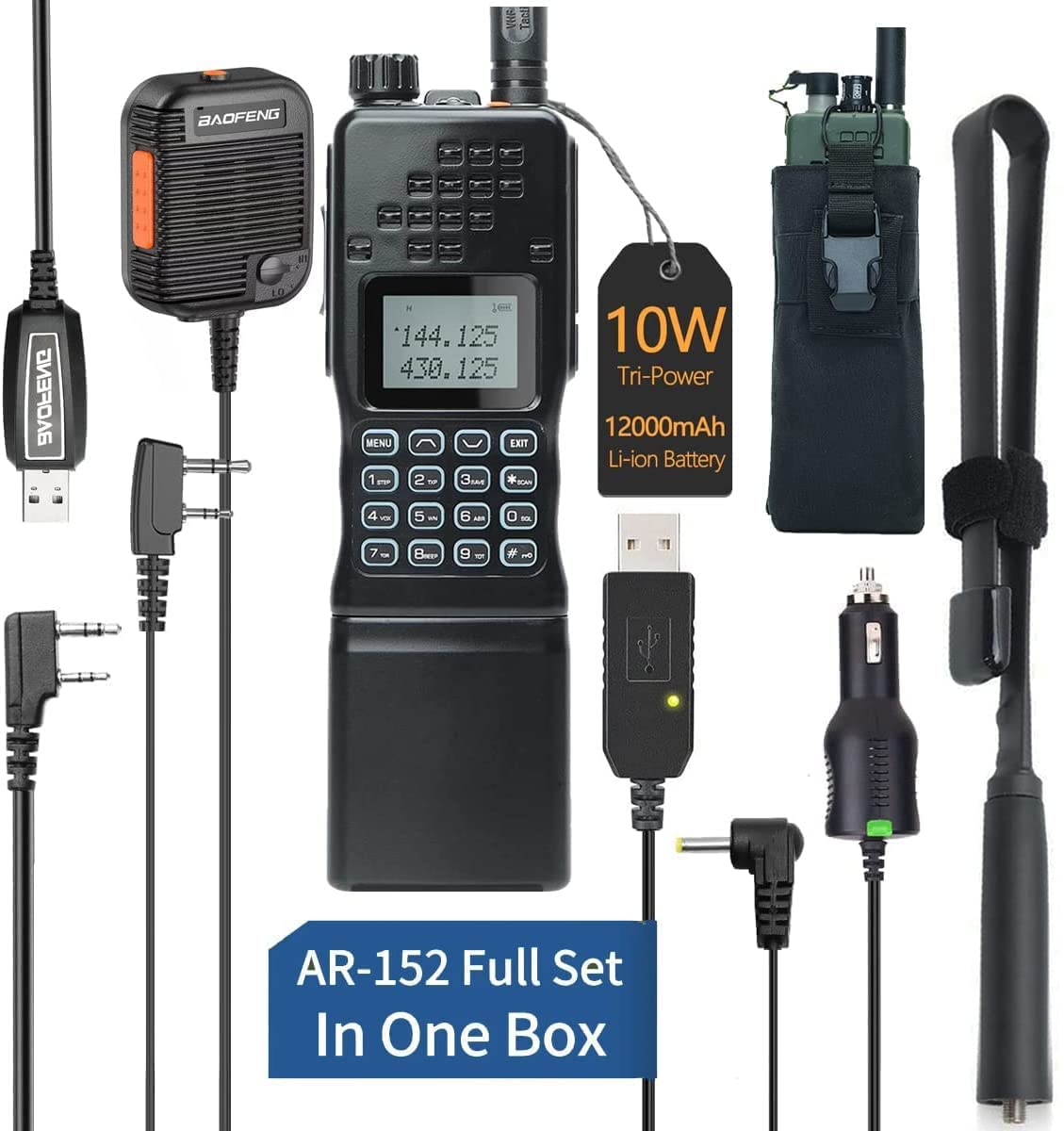 Baofeng AR-152 10W Military Grade ham Radio for Adults,Long Range Rechargeable Tactical Radio with Speaker Mic,18.89'' Tactical Antenna,Car Charger and USB Cable Full baofeng Accessories