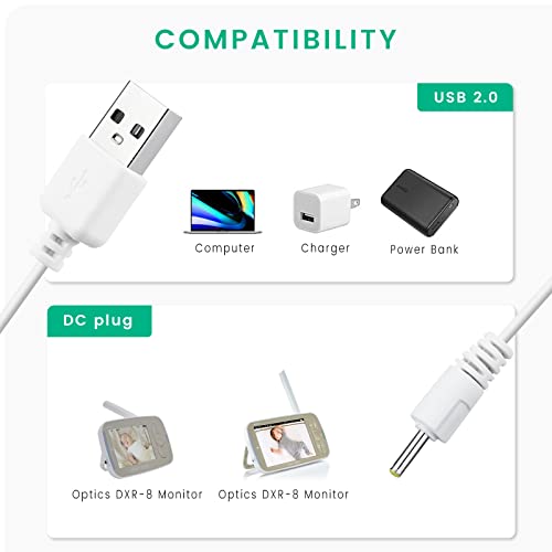 Smays Charger Cable Replacement for Infant Optics DXR-8 / DXR8 PRO Monitor Unit, Round-Pin Power Cord 2-Pack