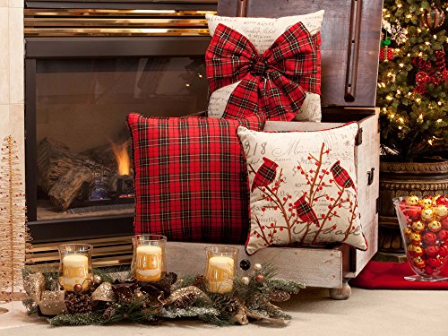 Pillow Perfect - 552989 Holiday Embroidered Cardinals Throw Pillow, 16.5" x 16.5", Red/Grey