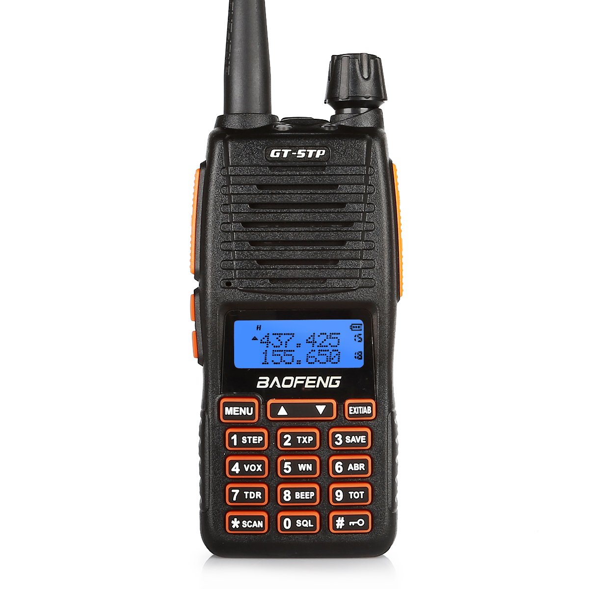 Baofeng Ham Radio Handheld GT-5TP, 8W Portable with High Capacity Battery, Dual Band High Power Two Way Radio with Dual PTT, Black