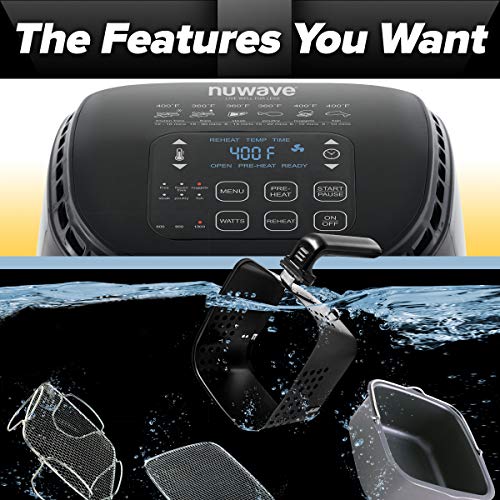 NUWAVE Brio 3-Quart Digital Air Fryer With Bonus Pan and Frying Rack with One-Touch Digital Controls, 6 Easy Presets, Precise Temperature Control, Recipe Book, Wattage Control, Preheat and Reheat