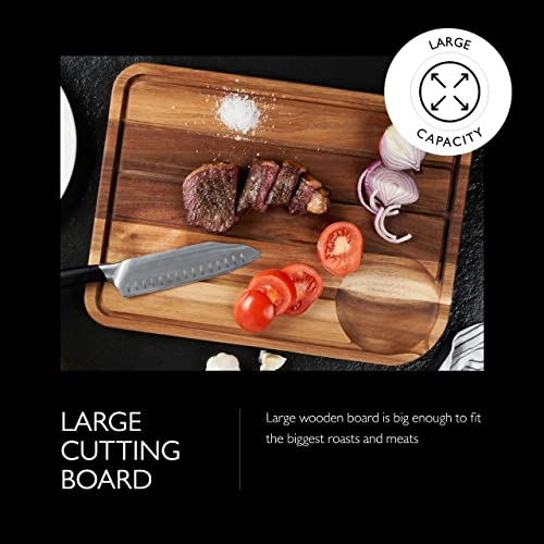 Cole & Mason Berden Large Chopping & Carving Board - Wood Cutting Board - Chopping Board with Juice Channel for Meats, Vegetables and Fruits - Reversible Serving Platter - Acacia, 18.5" x 13.5"