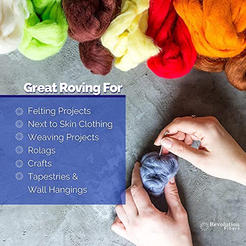 Merino Wool Roving | Premium Combed Wool Top | 22 Micron, Perfect for Felting Projects, Spinning, Wall Hangings and Tapestry (Hyacinth)