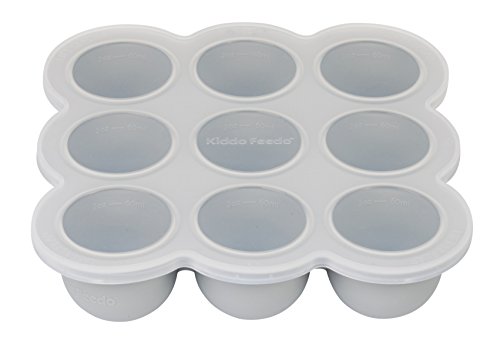 KIDDO FEEDO Multipurpose Tray for Freezing Baby Food, Herbs and Ice Cubes. Also Baking Mold for Egg Bites, Muffins and Frittatas - Free E-book by Author/Dietitian - Gray