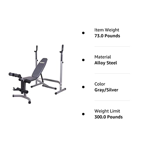 Body Champ Weight Bench with Leg Extension Attachment, 2-Piece Combo Adjustable Bench Press, Workout Bench and Squat Rack BCB3780, Gray/Silver