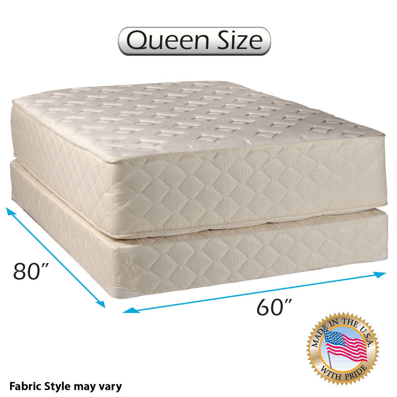 Dream Solutions USA Highlight Luxury Firm Queen Size (60"x80"x14") Mattress & Box Spring Set - Fully Assembled - Spinal Back Support, Innerspring Coils, Premium Edge Guards, Longlasting Comfort