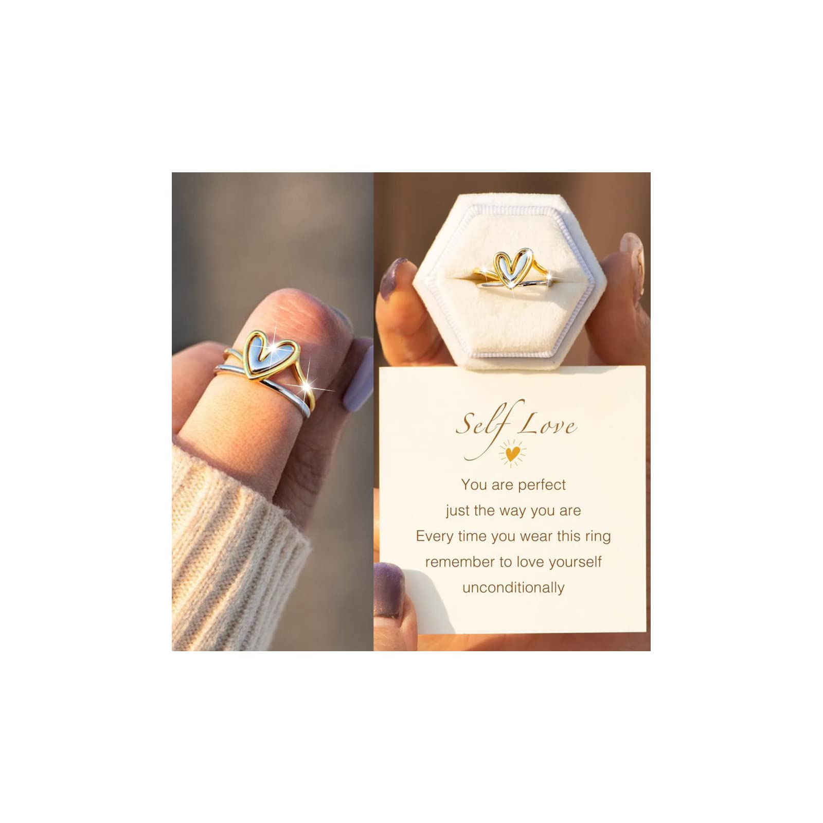 BLUGY for Daughter and Mother Heart Shaped Ring Exquisite Ring Birthday Gift for Mother Gift for Her Female Heart Shaped Ring