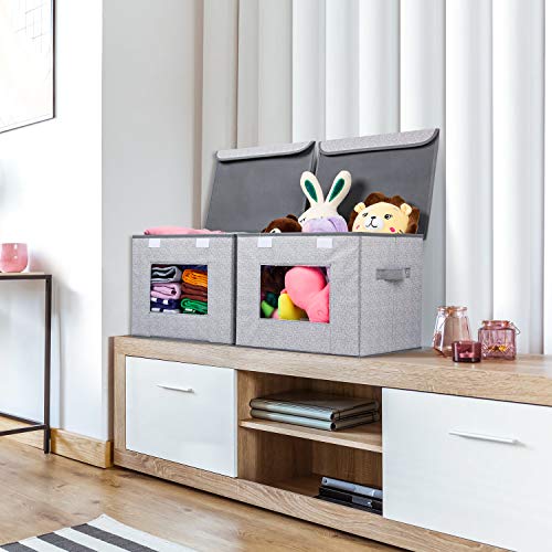 Univivi Foldable Nursery Storage Bin [4-Pack] Fabric Storage Boxes with Lids Large Toy Organizers and Storage for Nursery Bedroom Home (Gray, 17“ x 12” x 12")