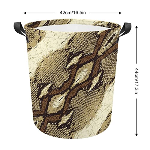 Snake Skin Stripe Pattern Foldable Laundry Basket Waterproof Hamper Storage Bin Bag with Handle 16.5"x 16.5"x 17"