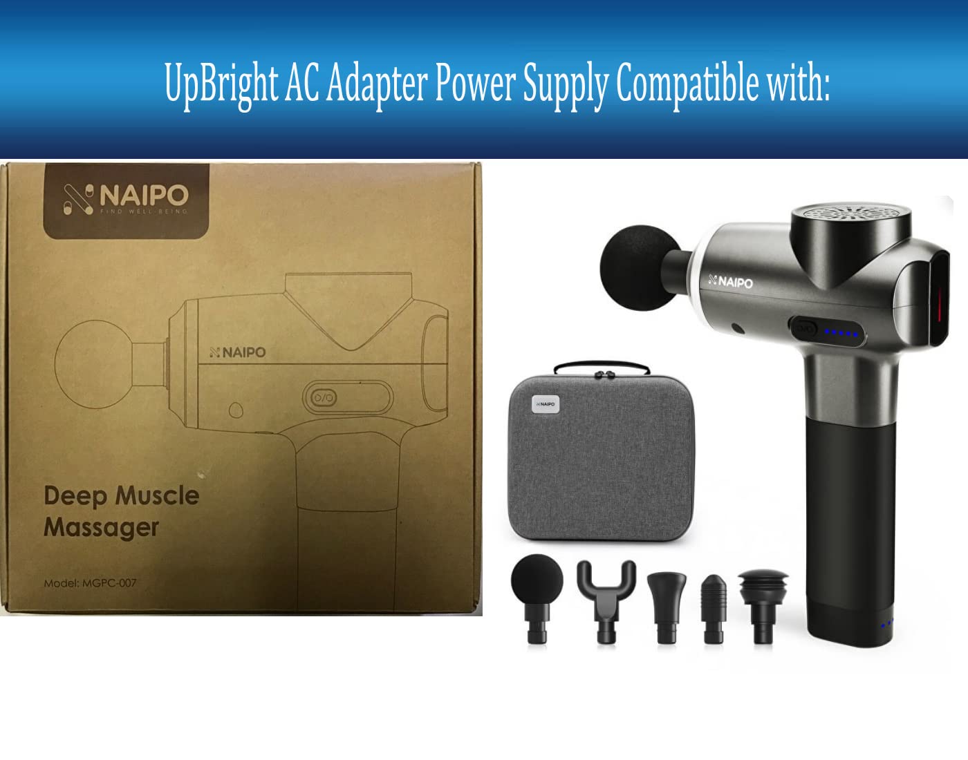 UpBright 18V AC/DC Adapter Compatible with Naipo MGPC-007 MGPC007 Massage Gun Deep Tissue Percussion Muscle Handheld Electric Massager 14.8V 2500mAh Li-ion Battery Charger 0.8A 800mA Power Supply Cord